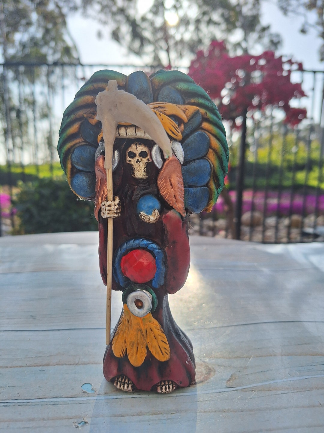 Santa Muerte Bendesida Azteca - 7.5" Color Red - Rainbow - Holy Death ...