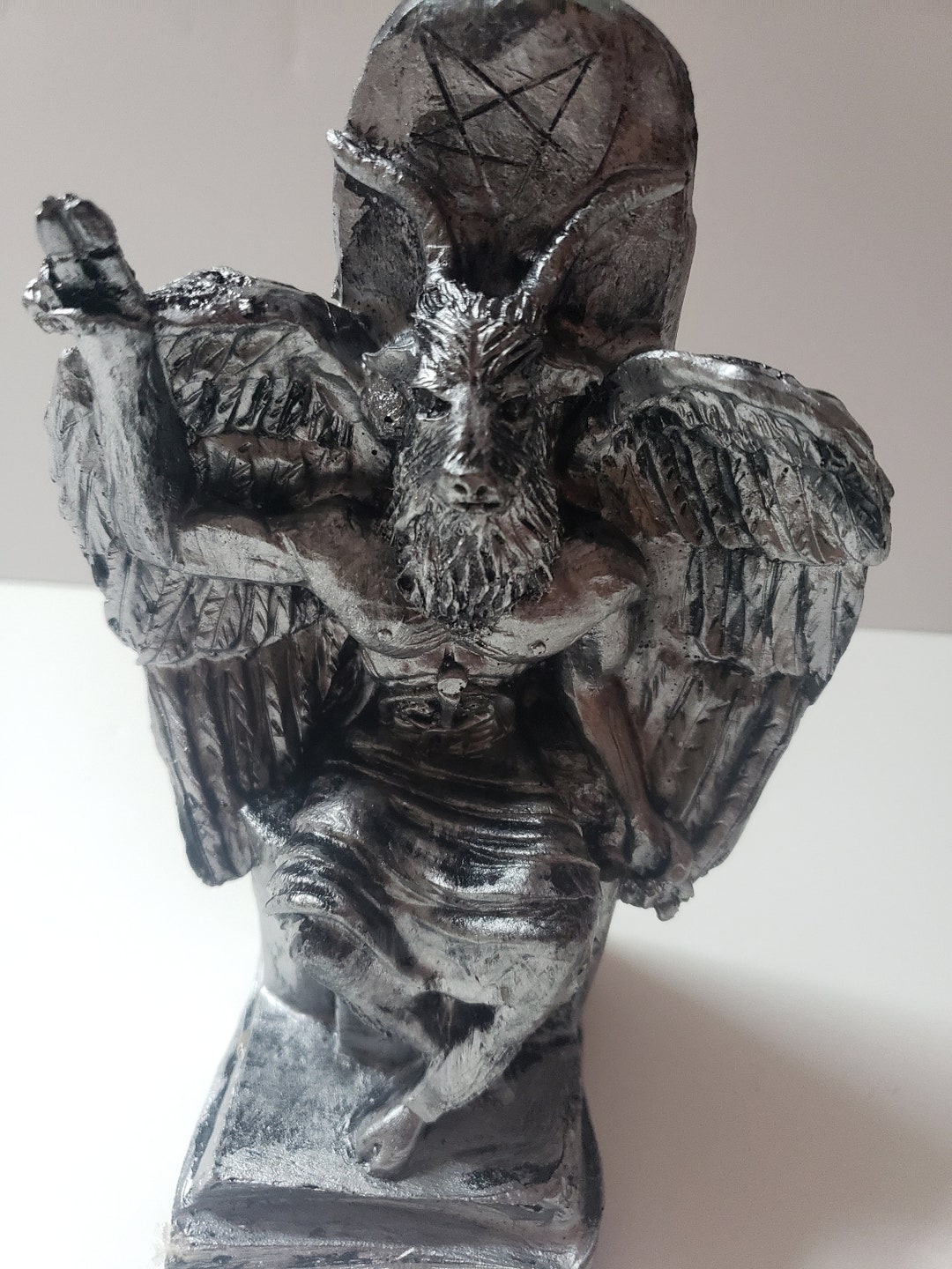 Handmade Silver Sabbatic Goat Baphomet Statue: Templar Resin Figurine ...