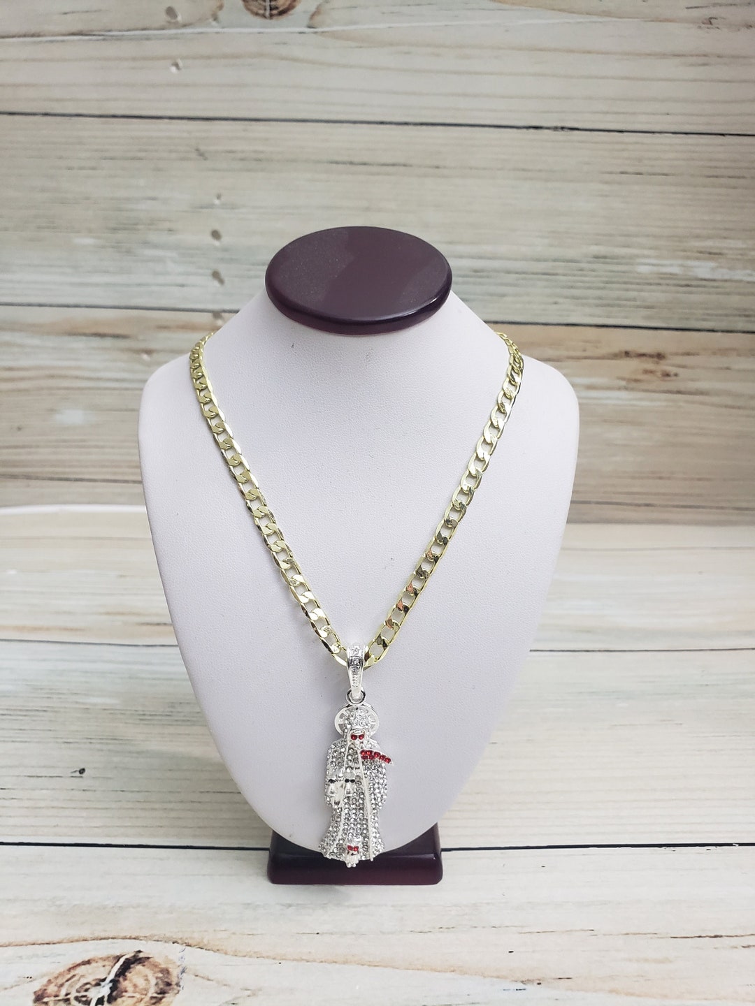 Santa Muerte Gold Plated Necklace Brand New Chain Red Eye - Etsy