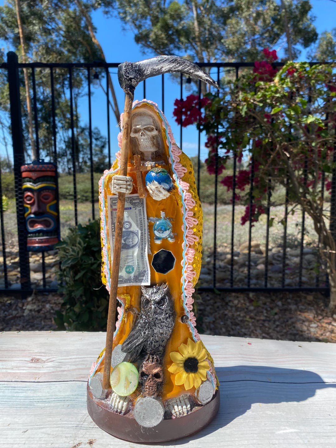 Santa Muerte Color Yellow 13" Holy Death Statue / Grim Reaper/ Dressed ...