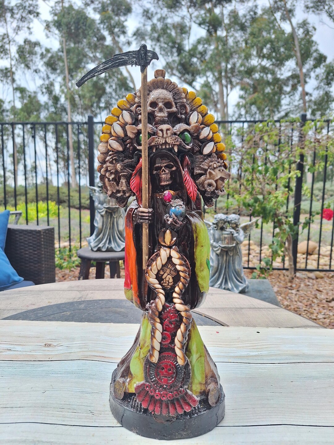 Santa Muerte Bendesida Azteca 17 Yellow Rainbow Holy Death Fix Grim ...