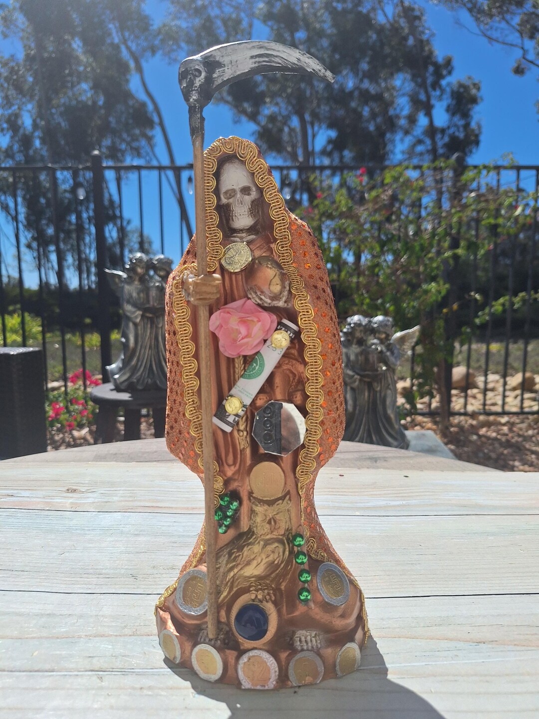Santa Muerte Color Bronze 13" Holy Death Statue / Grim Reaper/ Dressed ...