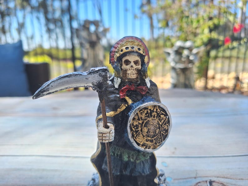 Santa Muerte Bendesida Azteca - 6" X 4" Black Holy Death Fix - Grim ...