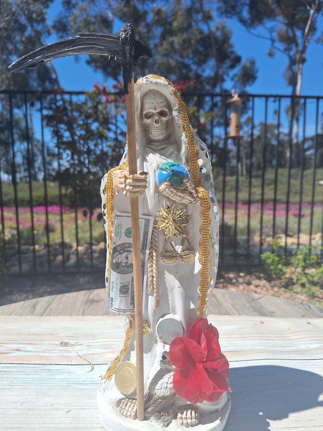 Santa Muerte Color White 13" Holy Death Statue / Grim Reaper/ Dressed ...