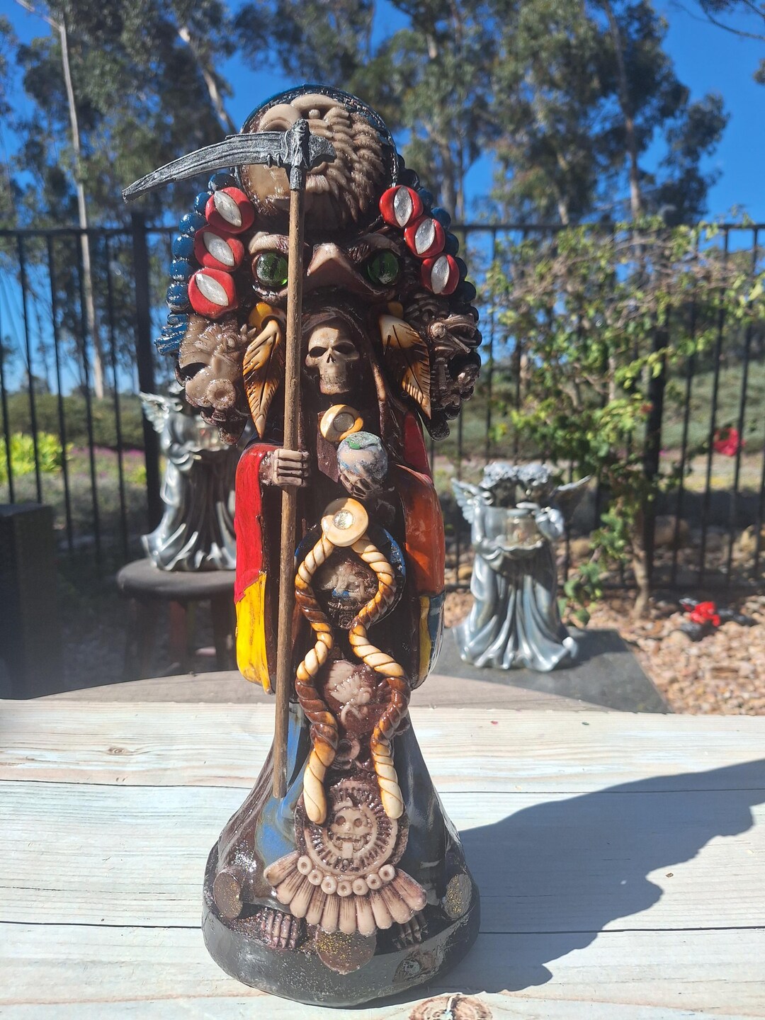 Santa Muerte Bendesida Azteca 17 Red Rainbow Holy Death Fix Grim Reaper ...