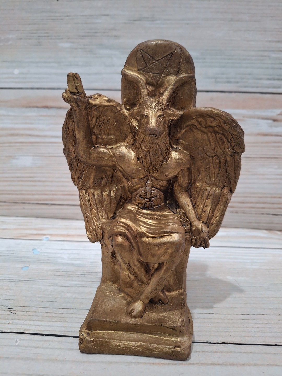 Handmade Sabbatic Goat Baphomet Statue: Gold Resin Figurine (7" X 5 ...
