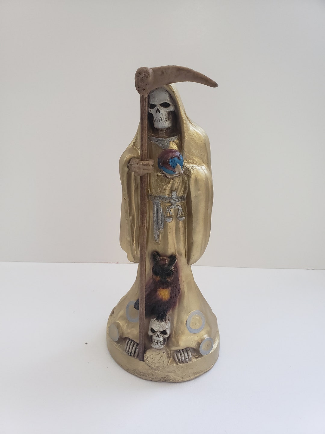 Santa Muerte Color Gold 13" Holy Death Statue / Grim Reaper / Curada ...
