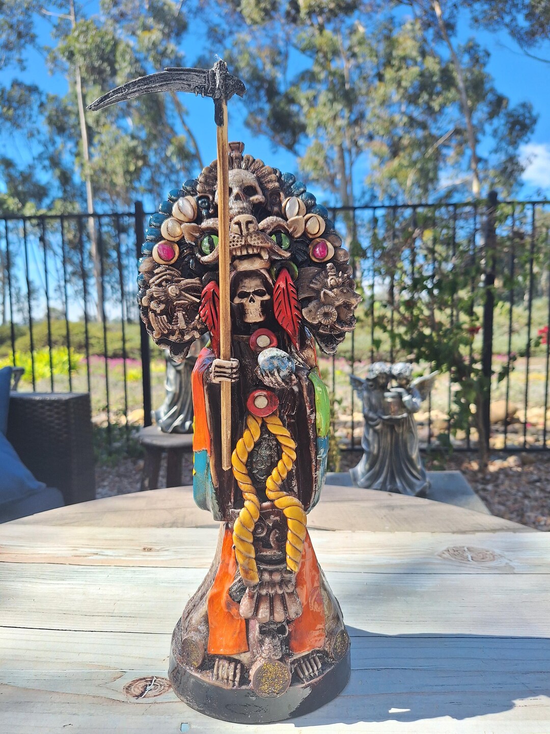 Santa Muerte Bendesida Azteca 17 Blue Rainbow Holy Death Fix Grim ...