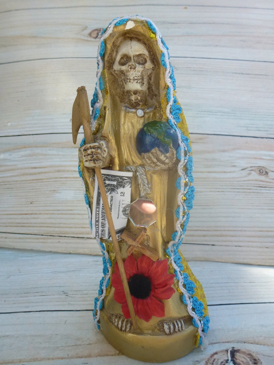 Santa Muerte Color Yellow Dressed 8.5" Holy Death Statue / Grim Reaper ...
