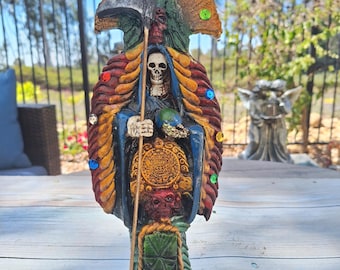 Santa Muerte Bendesida Azteca 5x3 Color Gold Rainbow Holy Death Fix ...