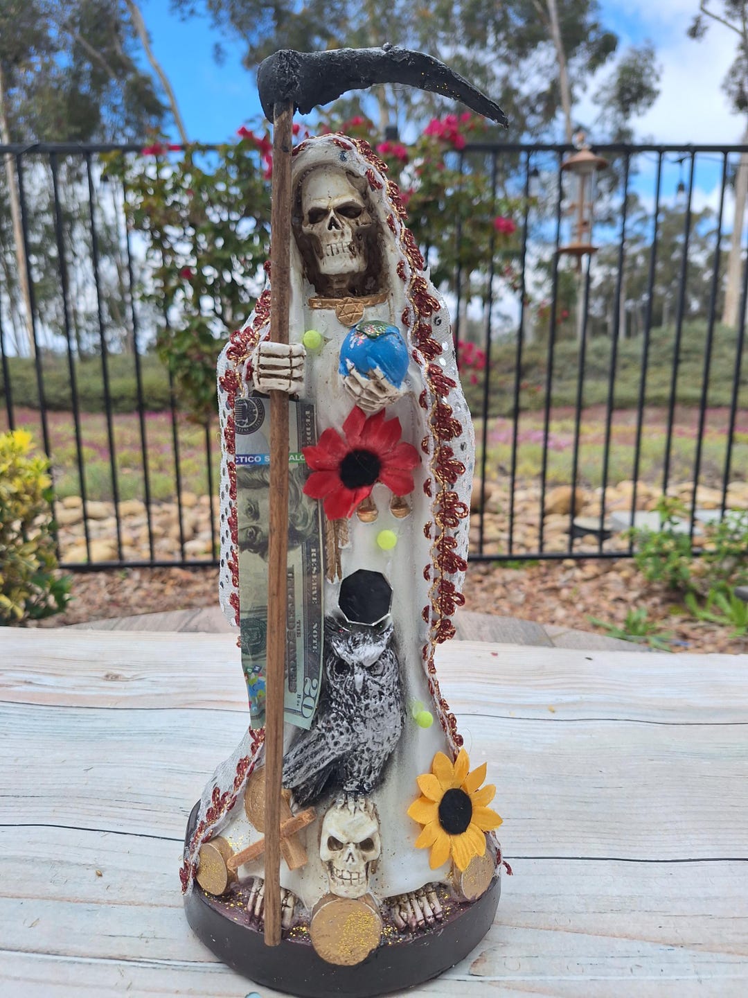 Santa Muerte Color White 13" Holy Death Statue / Grim Reaper/ Dressed ...