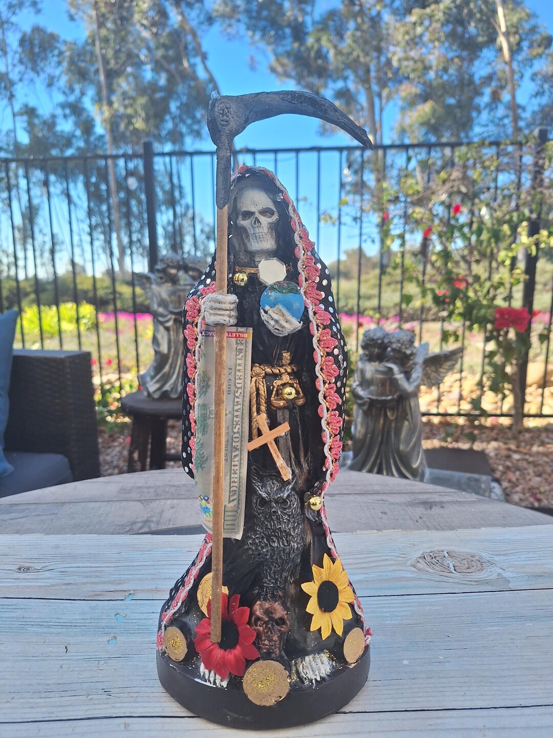 Santa Muerte Color Black 13 Holy Death Statue / Grim Reaper/ Dressed ...
