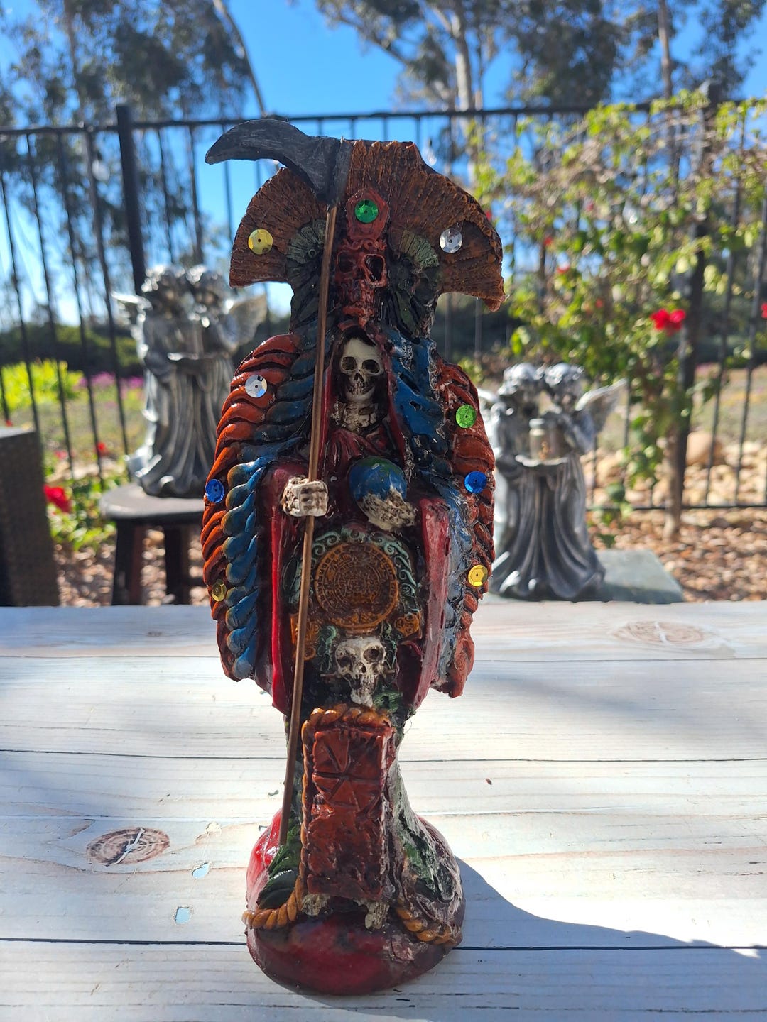 Santa Muerte Statue: Santisima Holy Death, Red Rainbow Aztec (13"x6 ...
