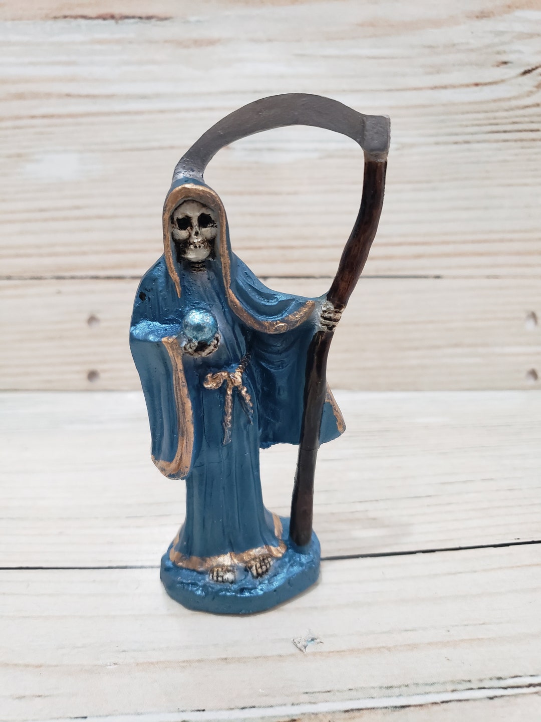 Santa Muerte Color Blue 6" Holy Death Statue / Grim Reaper / Curada ...