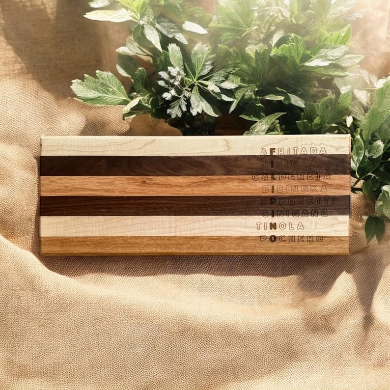 Filipino Dish Charcuterie Board: Custom Engraved Walnut, Maple & Birch ...