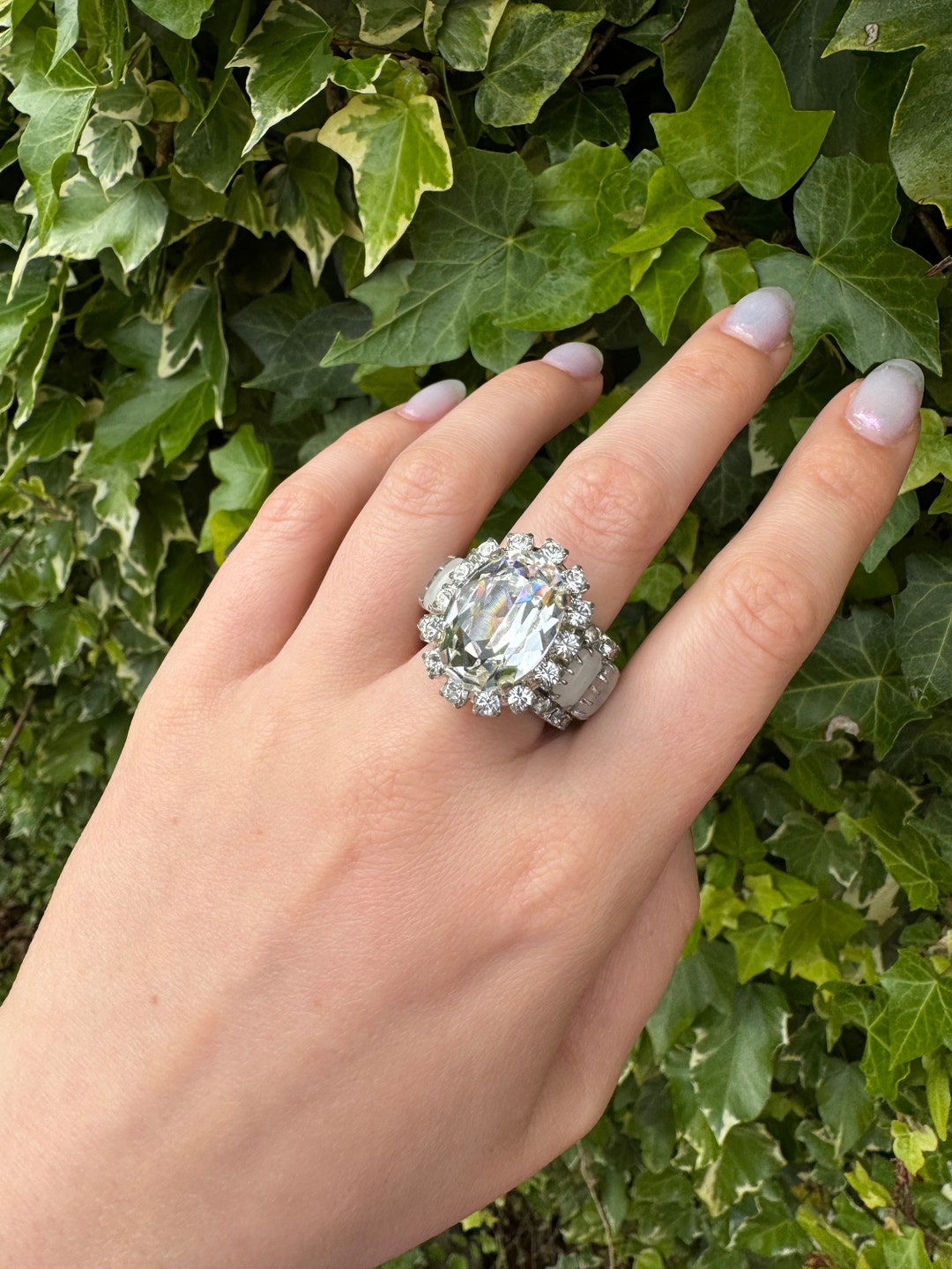 Rodrigo Otazu Ring With Clear Crystal and Gray Glass Cabochons Boxed - Etsy