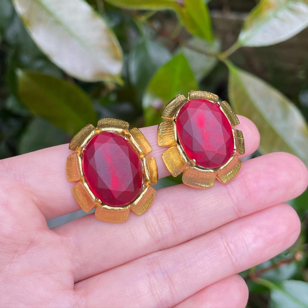Rare Vintage Ton Pascal Paris Matte Red Ruby Rhinestone Gold - Etsy