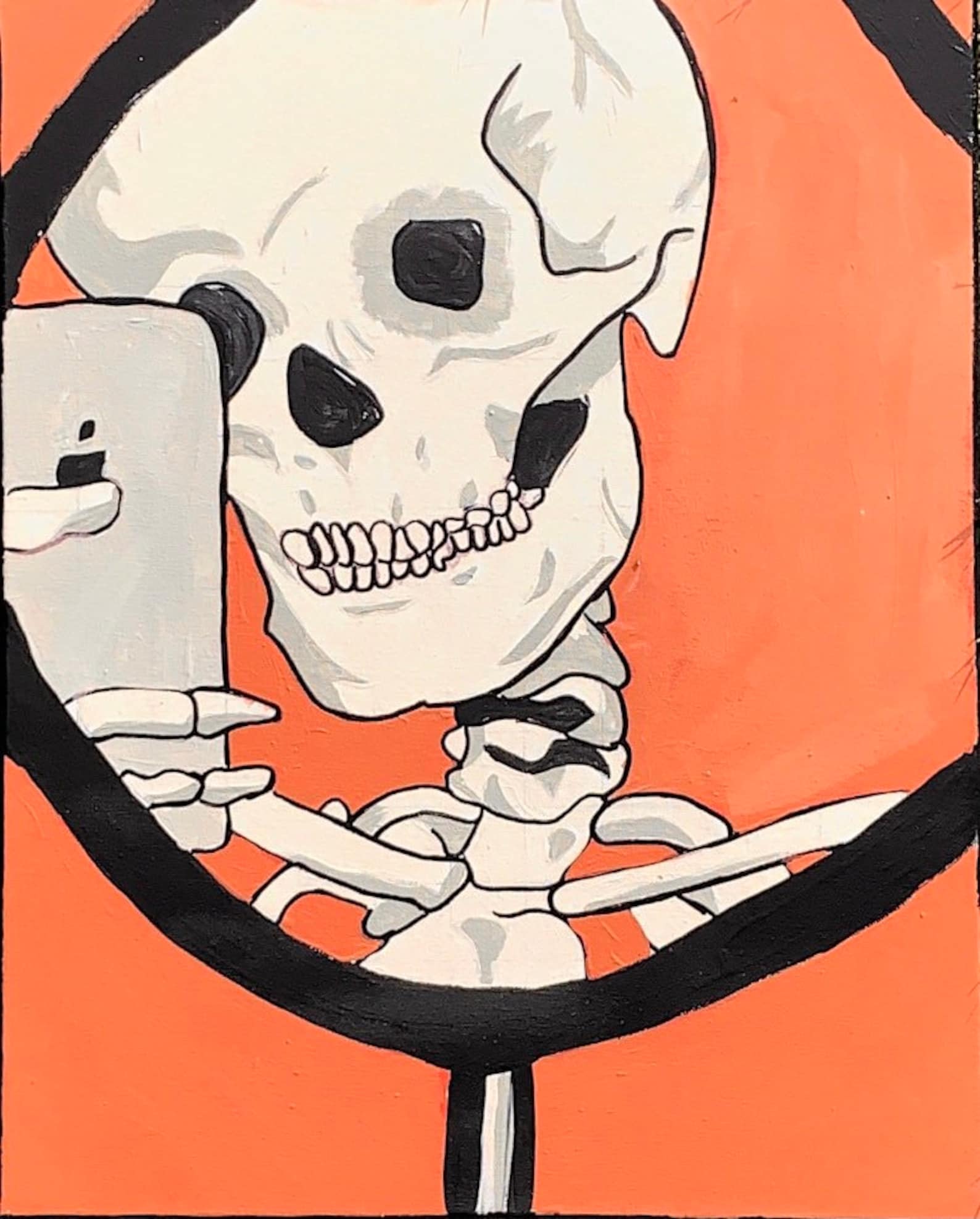 Skeleton Taking A Selfie In The Mirror, 11x14, Hand Painted Canvas ...