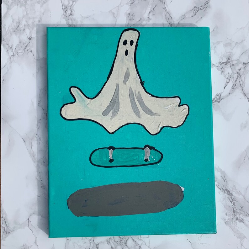 Ghost Skateboarding Painting, 11x14, Hand Painted Canvas - Etsy