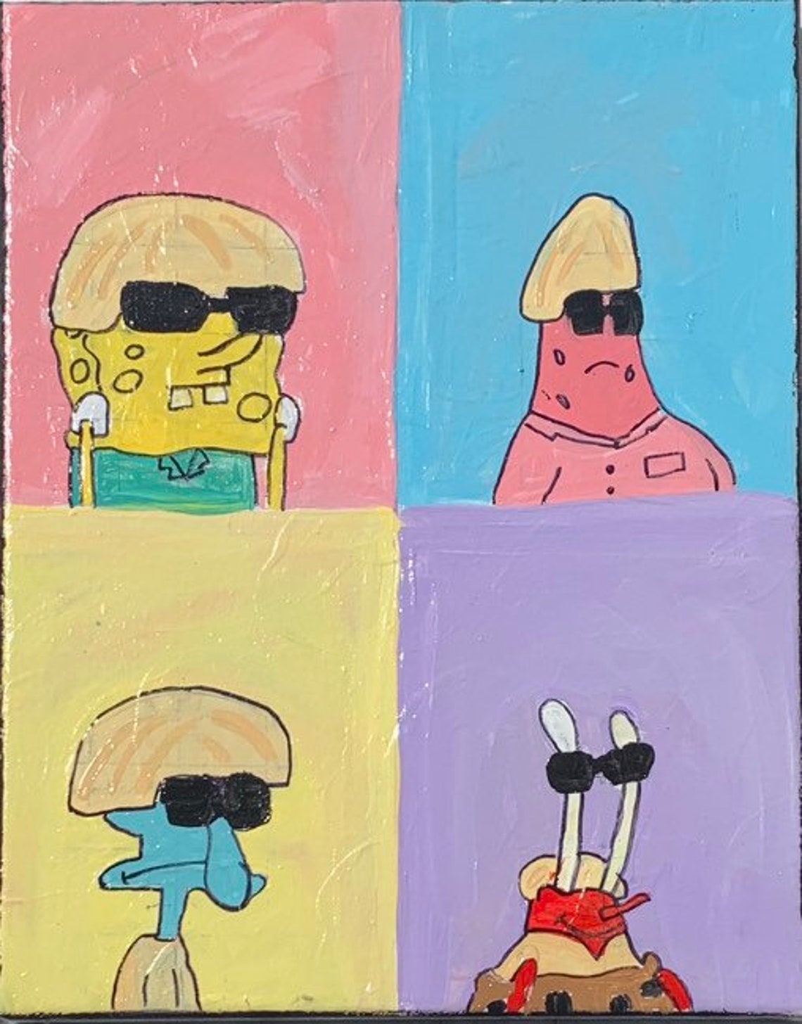 Spongebob Characters With Wigs, 11x14, Hand Painted Canvas - Etsy