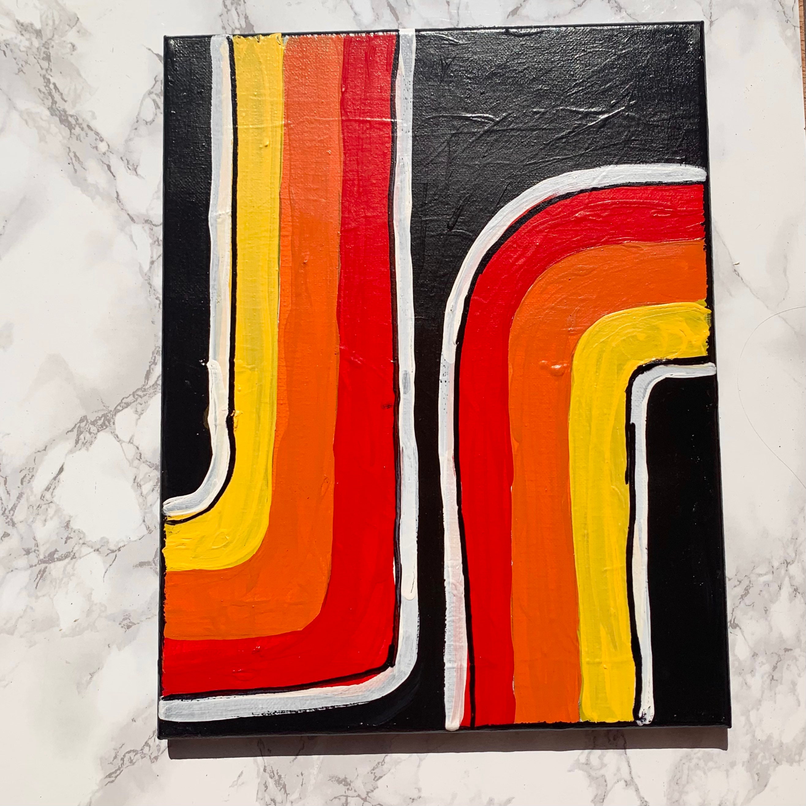 Red, Orange, And Yellow Line Painting, 11x14, Hand Painted Canvas - Etsy.de