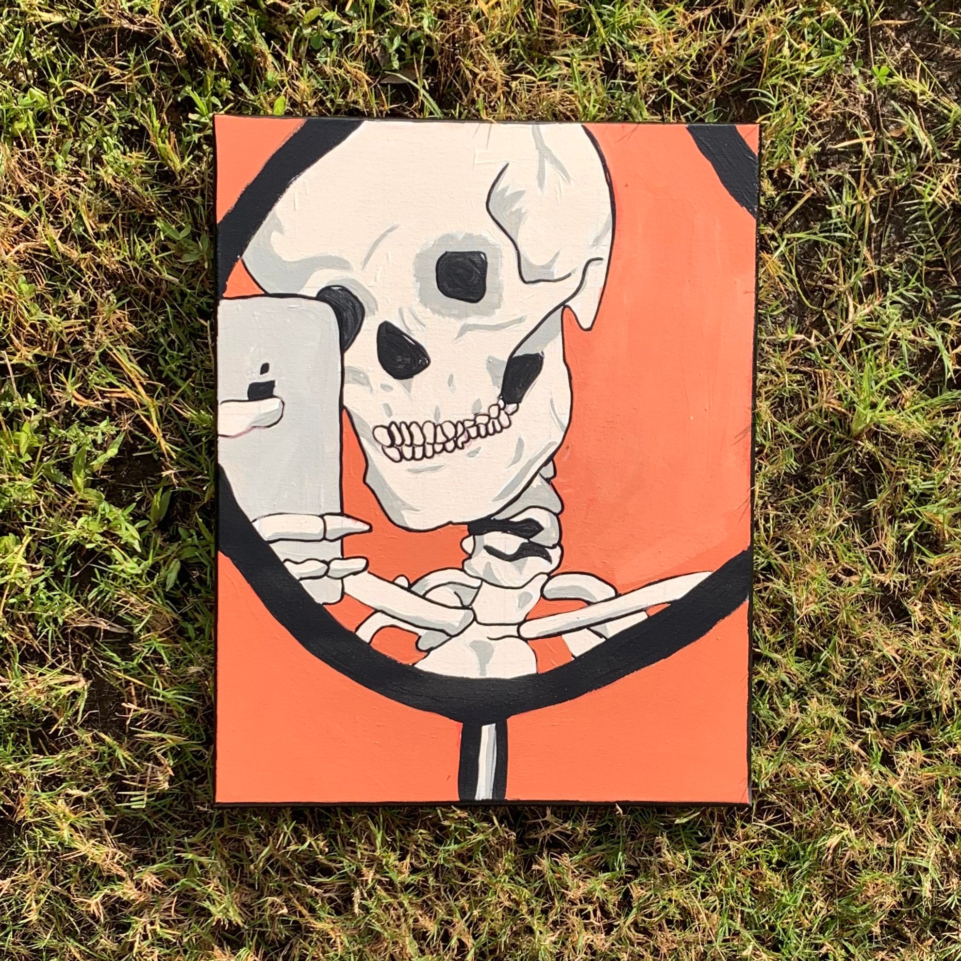 Skeleton Taking A Selfie In The Mirror, 11x14, Hand Painted Canvas ...