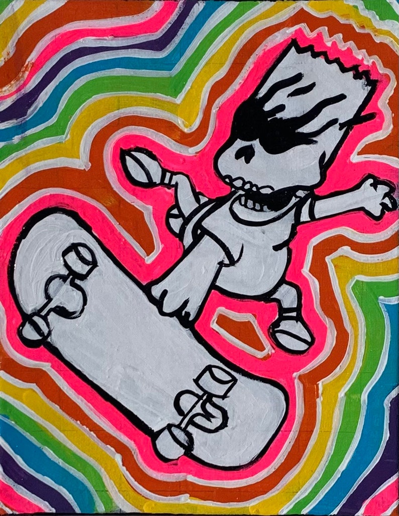 Trippy Bart Simpson Skateboarding Painting, 8x10, Hand Painted Canvas ...
