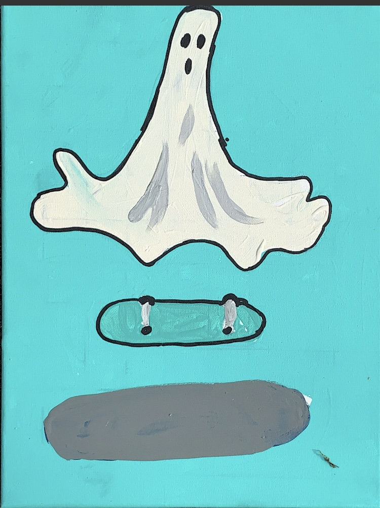 Ghost Skateboarding Painting, 11x14, Hand Painted Canvas - Etsy