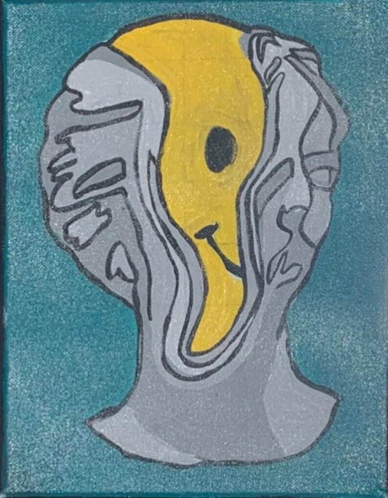 David Melting With A Smiley Face in the Middle Painting, 8x10, Hand ...