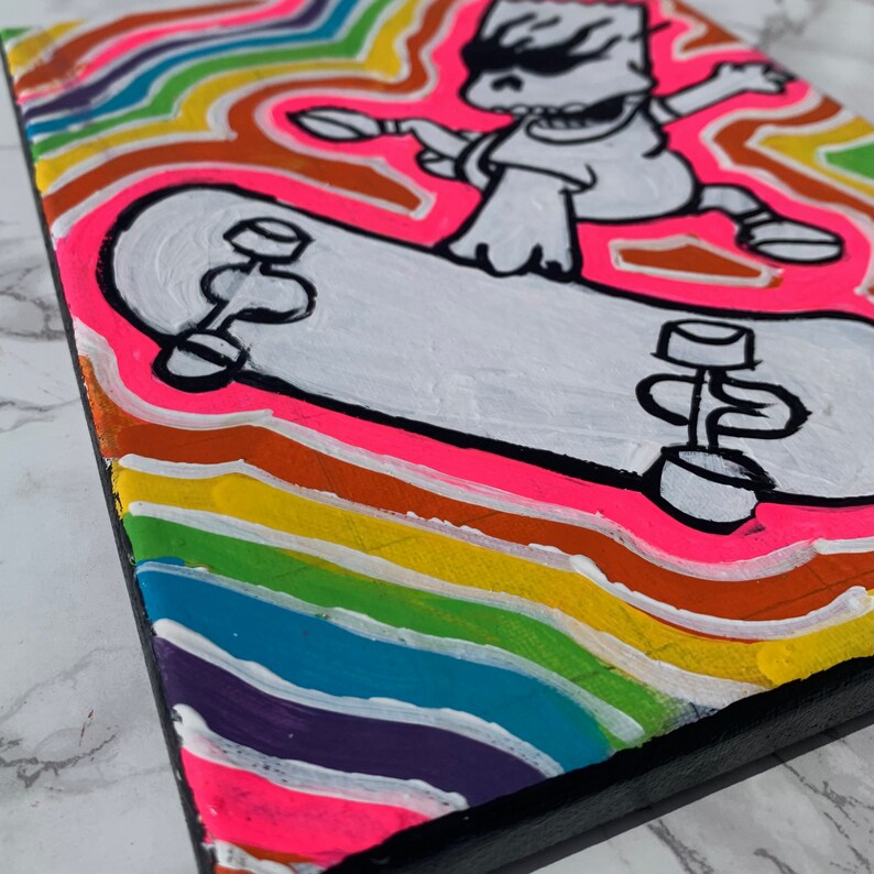 Trippy Bart Simpson Skateboarding Painting, 8x10, Hand Painted Canvas ...