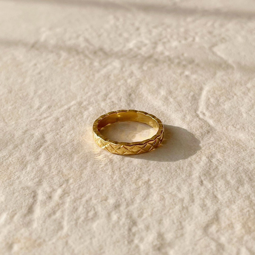 Gold Ring, Cross Pattern Ring, 18k Gold Ring, WATERPROOF Ring, Vintage ...