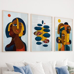Black Woman Abstract Portrait African Art Set of 3 Prints. - Etsy
