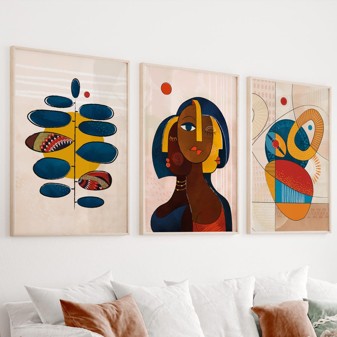 Modern Abstract Africanwall Art Set of 3 Print. Black Women Art, Ethnic ...