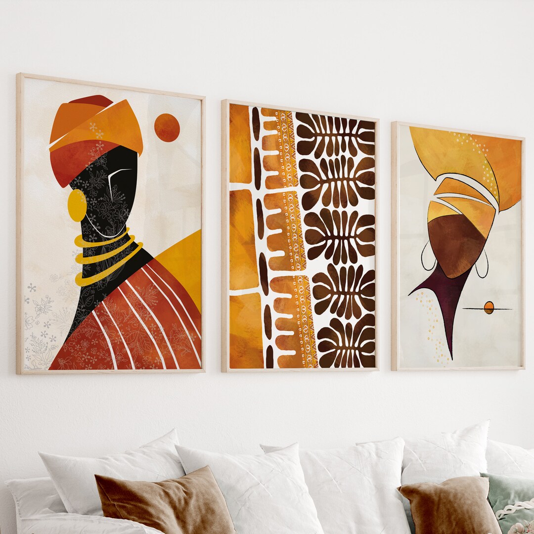 Black Woman Wall Art, Abstract African Set of 3 Prints. Modern African ...