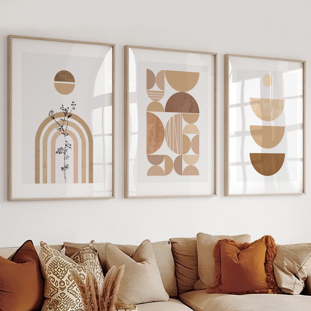 Modern Neutral Beige Boho Print Set of 3. Mid Century Wall Art. Bohemian Gallery Wall Prints ...