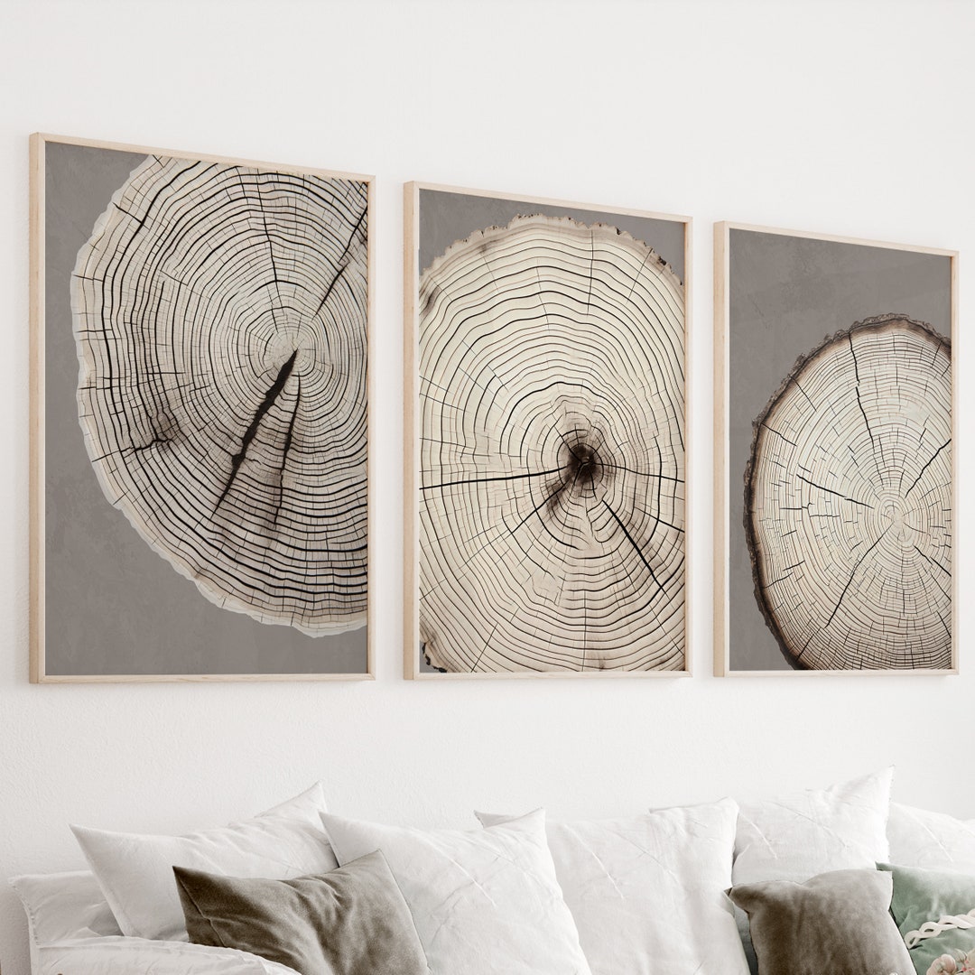 Tree Ring Wall Art Set of 3 Prints. Neutral Abstract Minimalist Tree ...