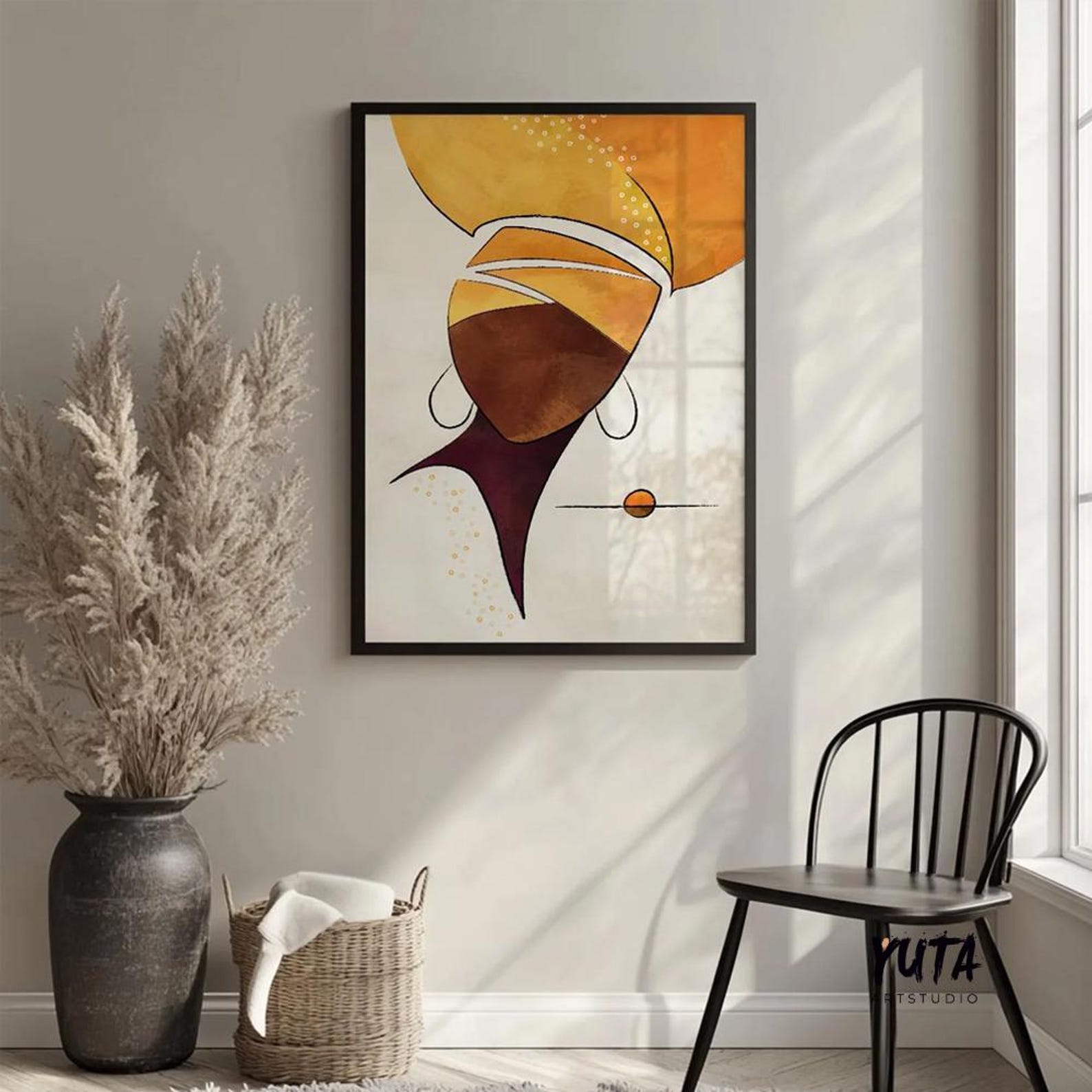 Modern Minimalist African American Art Print. Black Woman Portrait ...