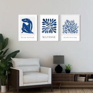 Navy Blue Matisse Print Set of 3 Prints. Neutral Minimalist Mid Century Gallery Wall Set ...