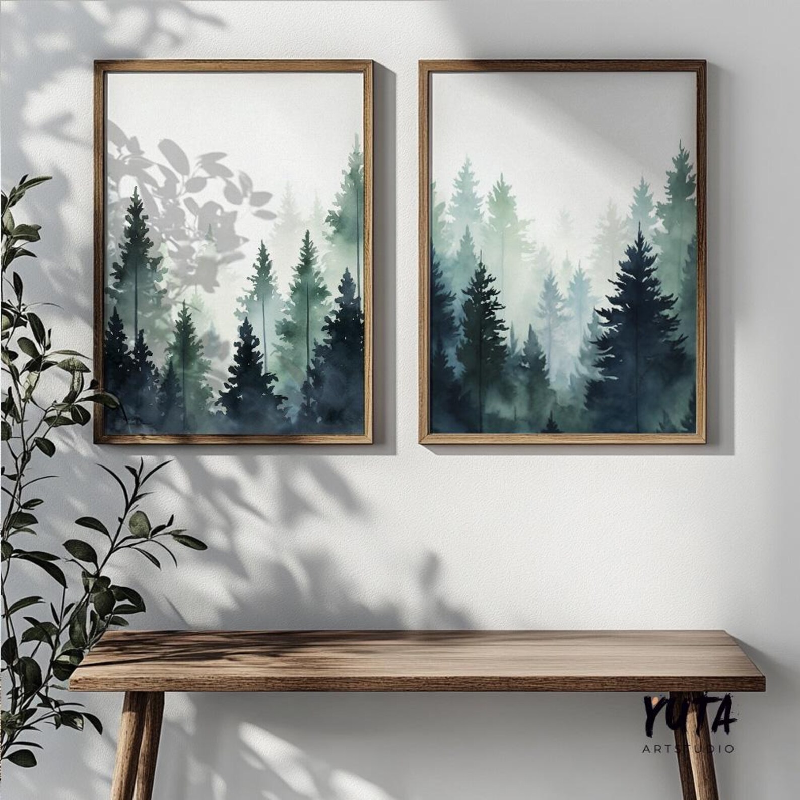 Vibrant Mountain Pine Trees Set of 2 Prints. Colorful Abstract Forest ...