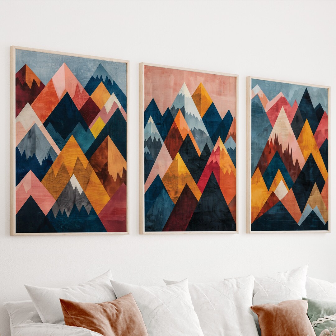 Bright Colorful Mountain Wall Art, Nature Gallery Wall Set of 3 Print ...