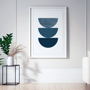 Mid Century Modern Neutral Navy Blue Abstract Print Set of 3 ...