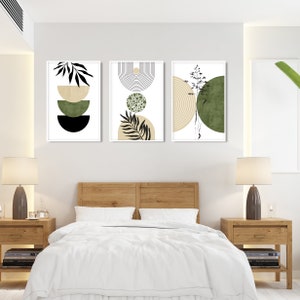 Green Black Boho Wall Art Set of 3 Prints. Mid Century Modern Room ...