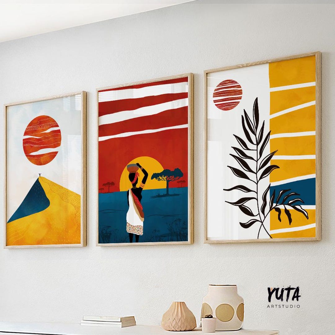 Modern African Art Gallery Wall Set of 3 Prints. Abstract Minimalist ...