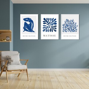 Navy Blue Matisse Print Set of 3 Prints. Neutral Minimalist Mid Century Gallery Wall Set ...