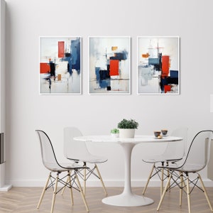 Minimalist Red Blue Abstract Art Gallery Wall Set of 3 Prints. Modern ...