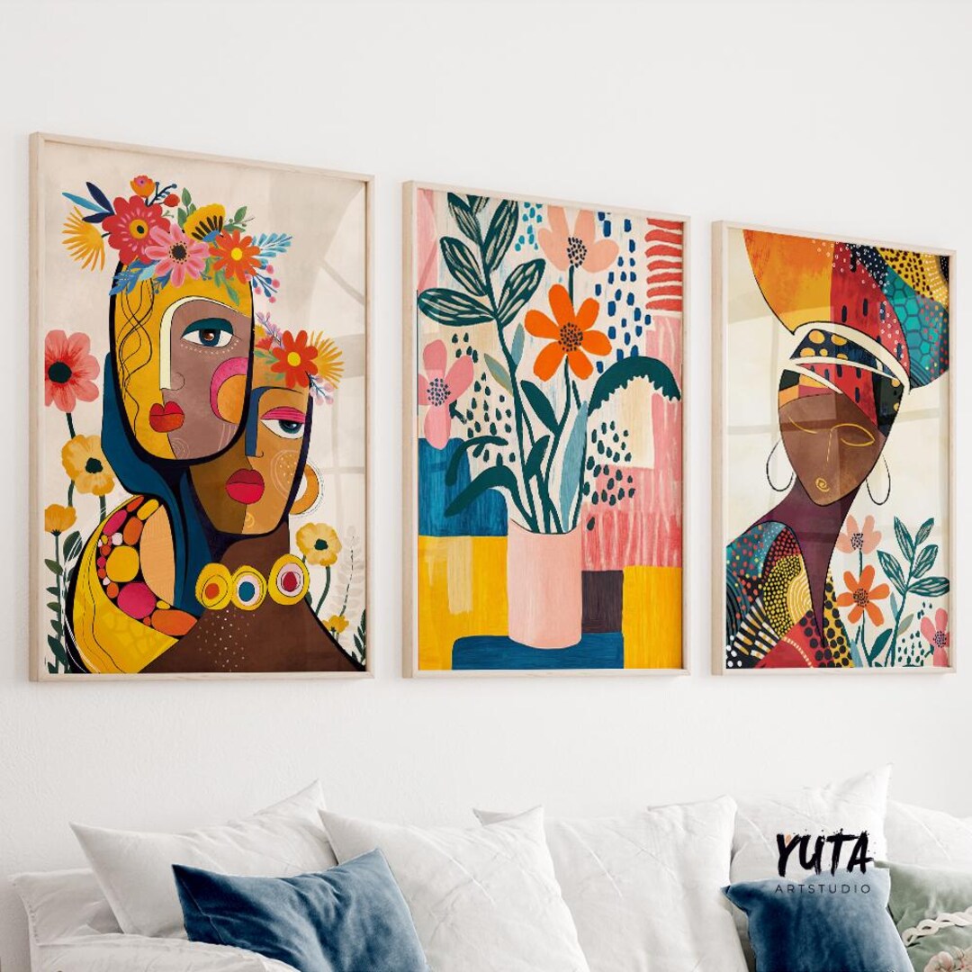 Colorful Boho African Wall Art Set of 3 Prints. Modern Ethnic Africa ...