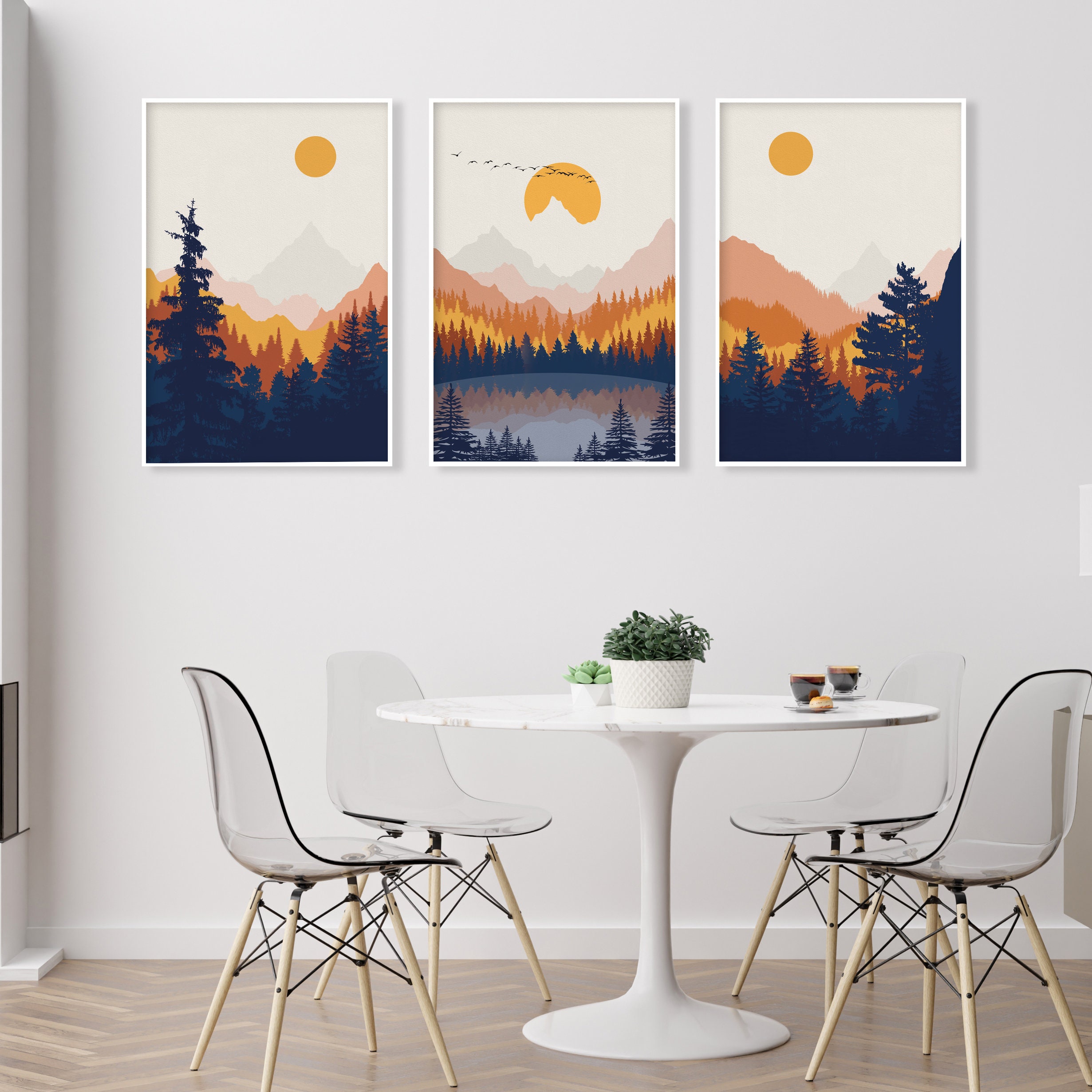 Colorful Mountains Wall Art Set of 3 Prints, Mid Century Modern Nordic ...