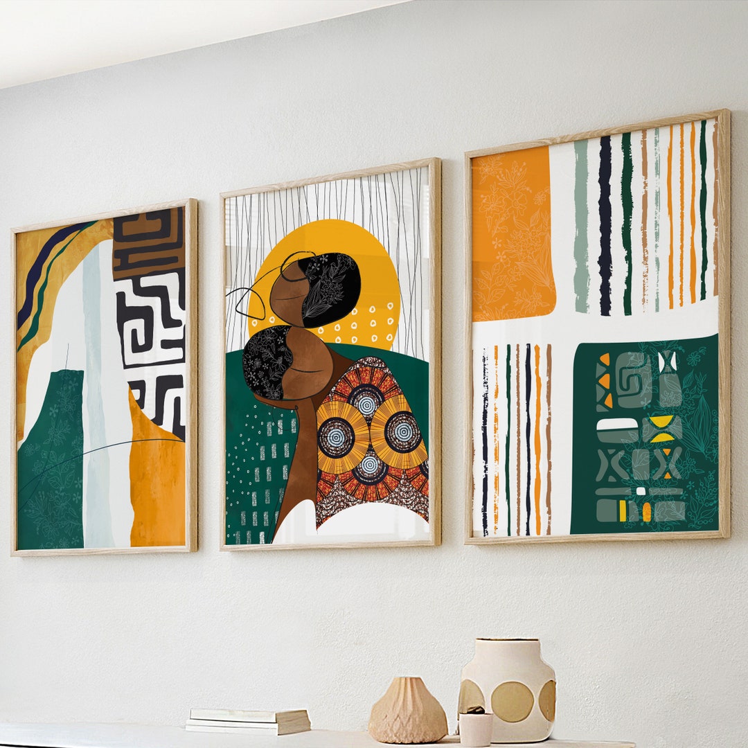 Colorful Abstract African American Art Set of 3 Print, Ethnic Gallery Wall Set. Modern ...