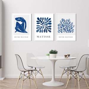 Navy Blue Matisse Print Set of 3 Prints. Neutral Minimalist Mid Century Gallery Wall Set ...
