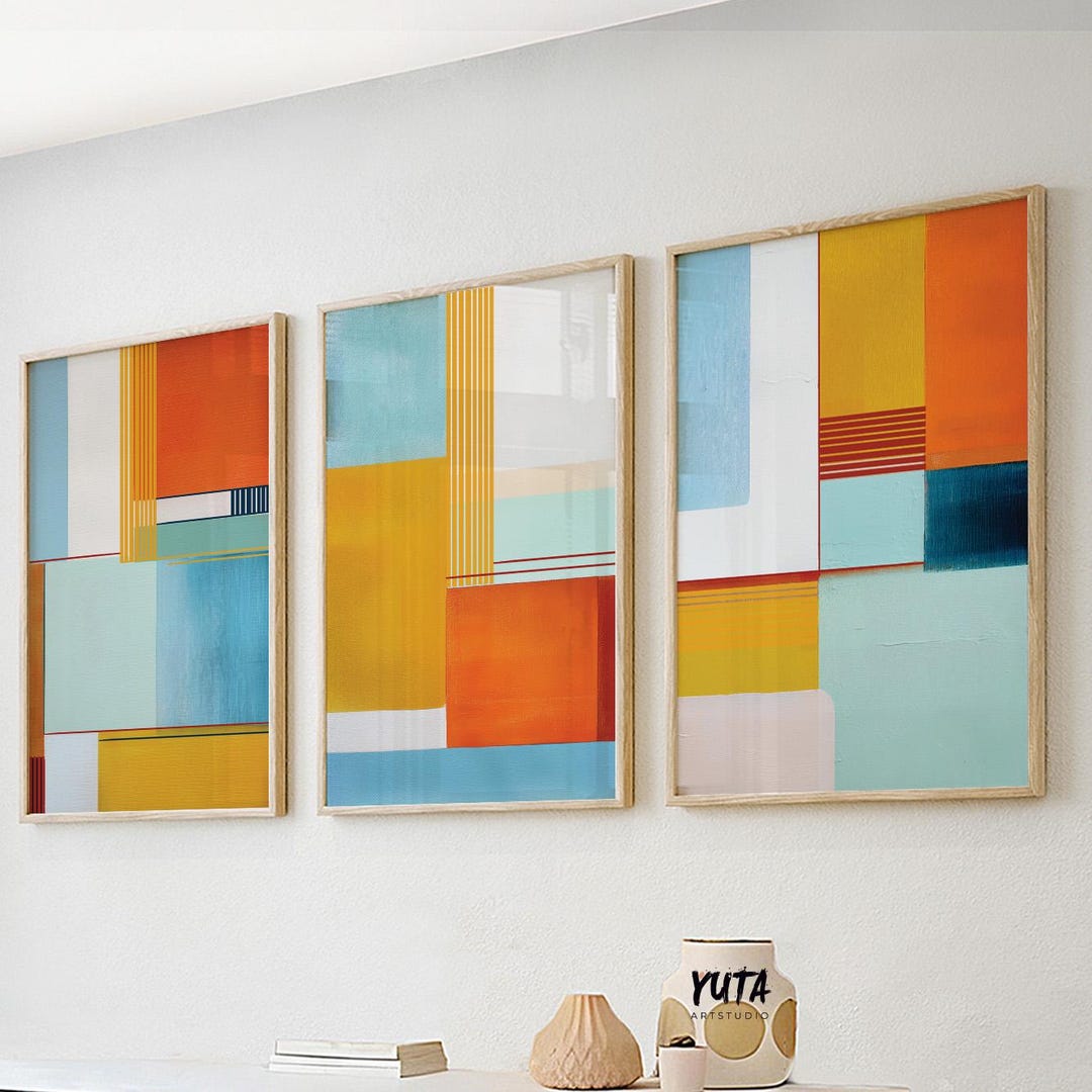 Geometric Abstract Wall Art Set of 3 | Color Block Modern Prints ...